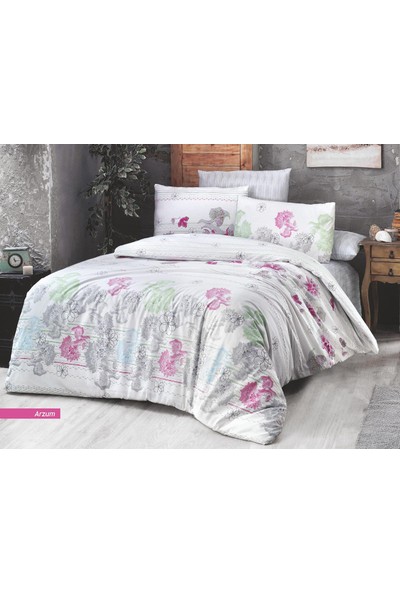 Ete Hometex Çift Kişilik Ranforce Nevresim Takımı Arzum Pembe-Yeşil 8696474000132