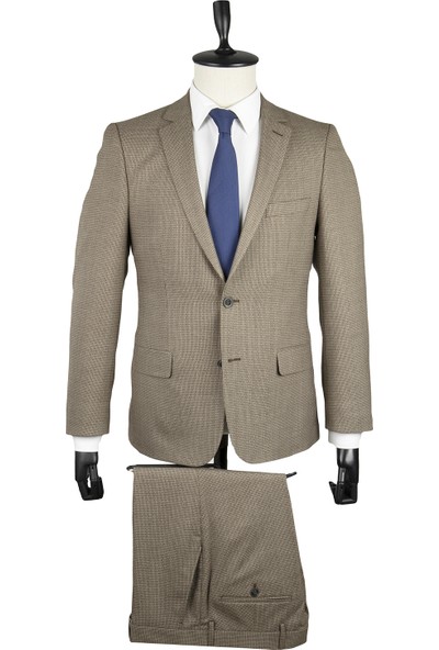 İmza Camel Kendinden Desenli 6 Drop Slim Fit Takım Elbise İmza Camel Kendinden Desenli 6 Drop Slim Fit Takım Elbise