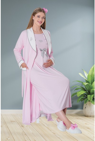 Şık Mecit Pembe Sabahlıklı Hamile Lohusa Gecelik Takım Şık Mecit Pembe Sabahlıklı Hamile Lohusa Gecelik Takım
