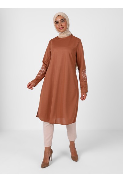 Kolları Nakış Detaylı Tunik - Taba - Tavin Kolları Nakış Detaylı Tunik - Taba - Tavin