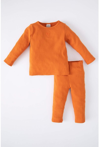 DeFacto Kız Bebek Regular Fit Fitilli Kaşkorse Uzun Kollu Pijama Takımı Y4168A222AU DeFacto Kız Bebek Regular Fit Fitilli Kaşkorse Uzun Kollu Pijama Takımı Y4168A222AU