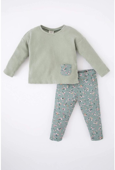 DeFacto Kız Bebek Regular Fit Çiçekli Bisiklet Yaka 2li Waffle TAKIM Y6905A222AU DeFacto Kız Bebek Regular Fit Çiçekli Bisiklet Yaka 2li Waffle TAKIM Y6905A222AU