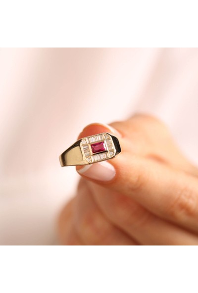 SembolGold 14 Ayar Altın Ruby Yüzük Square