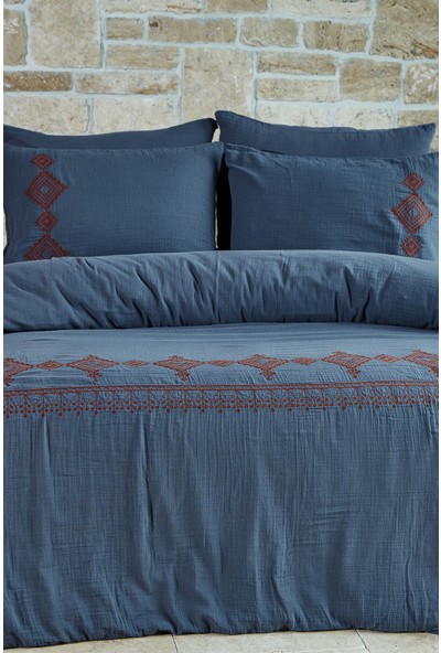 Dantela Pamuk Nakışlı Çift Kişilik Müslin Nevresim Takımı - Ethica Dantela Pamuk Nakışlı Çift Kişilik Müslin Nevresim Takımı - Ethica