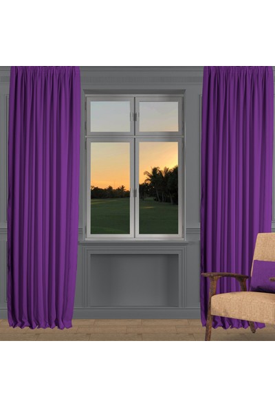 DECOPERDE Ada Fon Perde Sık Pile (1'E 3 Pile) Mor