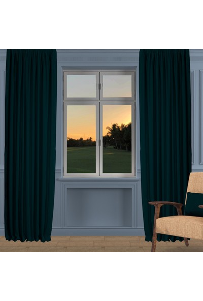 DECOPERDE Ada Fon Perde Sık Pile (1'E 3 Pile) Koyu Petrol