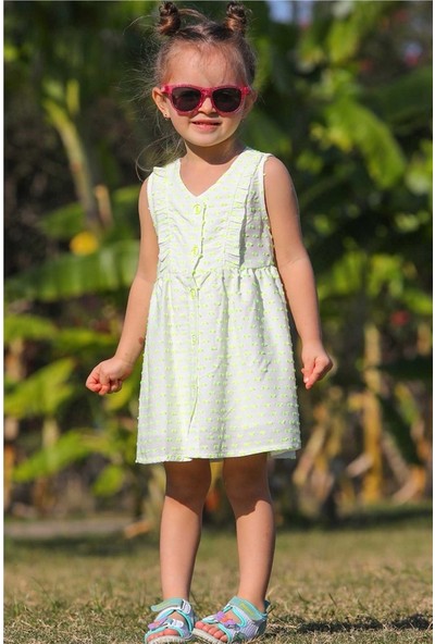 Breeze Kız Çocuk Elbise Önü Düğmeli Beyaz Soft (1-4 Yaş)