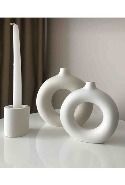Havalı Tasarım Halka Vazo Bohem 2'li Set