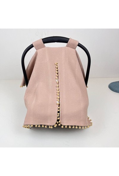 Puro Cotone Puset Örtüsü ve Puset Minderi Puantiye Desenli Bej Renk