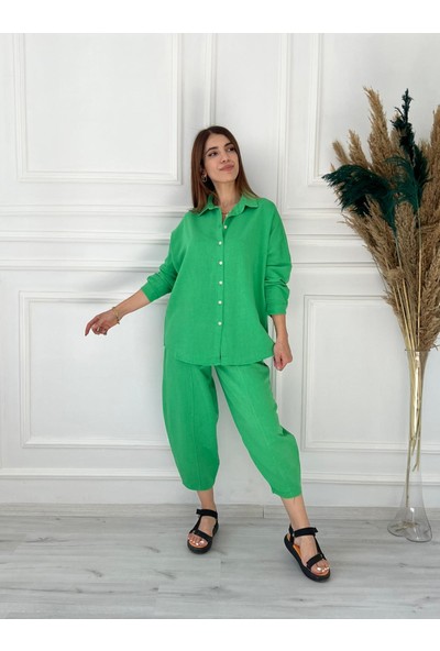 Modamla Kadın Yeşil Keten Takım