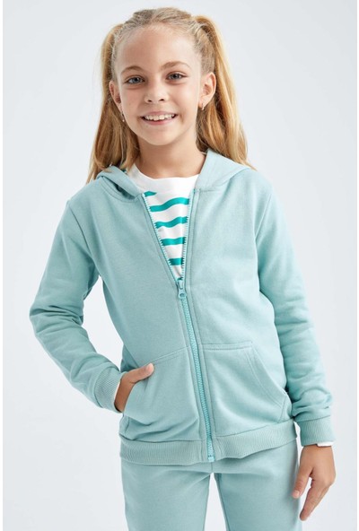 DeFacto Kız Çocuk Kapüşonlu Fermuarlı İçi Yumuşak Tüylü Hırka J0212A621AU