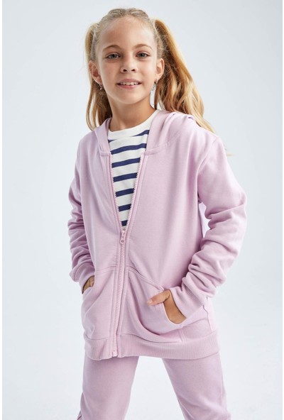DeFacto Kız Çocuk Kapüşonlu Fermuarlı İçi Yumuşak Tüylü Hırka J0212A621AU