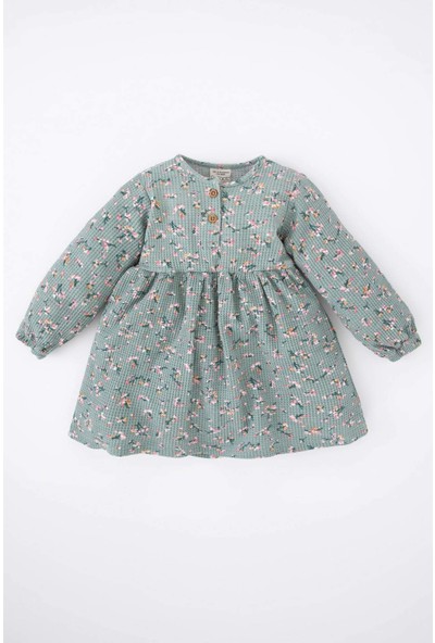 DeFacto Kız Bebek Çiçekli Regular Fit Bisiklet Yaka Uzun Kollu Waffle Elbise Y6903A222AU DeFacto Kız Bebek Çiçekli Regular Fit Bisiklet Yaka Uzun Kollu Waffle Elbise Y6903A222AU
