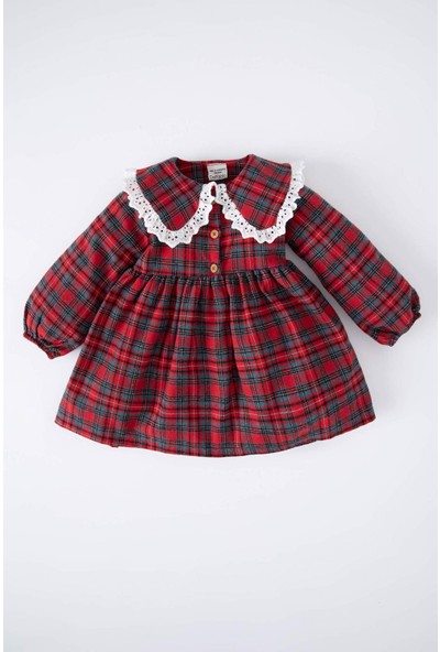 DeFacto Kız Bebek Kareli Regular Fit Büyük Yaka Uzun Kollu Flanel Elbise Y6242A222WN DeFacto Kız Bebek Kareli Regular Fit Büyük Yaka Uzun Kollu Flanel Elbise Y6242A222WN