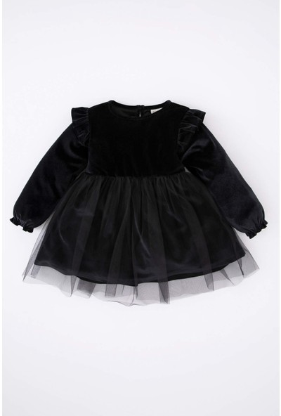DeFacto Kız Bebek Regular Fit Bisiklet Yaka Uzun Kollu Kadife Elbise Y6219A222WN DeFacto Kız Bebek Regular Fit Bisiklet Yaka Uzun Kollu Kadife Elbise Y6219A222WN