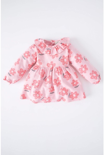 DeFacto Kız Bebek Regular Fit Fırfırlı Yaka Uzun Kollu Elbise Y7467A222AU