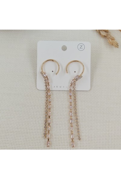 Deniz Bijuteri Sarkıt Taşlı Zincirli Küpe