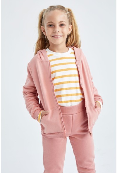 DeFacto Kız Çocuk Kapüşonlu Fermuarlı İçi Yumuşak Tüylü Hırka J0212A621Au