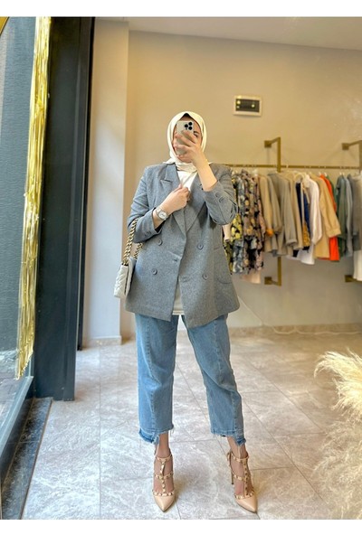 Durable Vatkalı Keten Dokulu Blazer Ceket