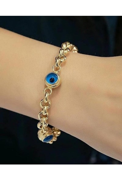 Alyans Weddings Altın Kaplama Nazar Boncuklu Gümüş Bileklik