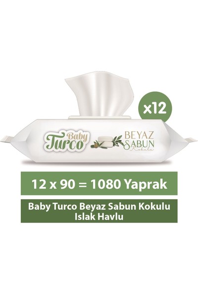 Baby Turco Beyaz Sabun Kokulu Islak Havlu 12X90