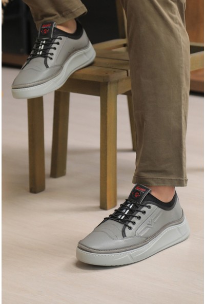 7AdımdaAşk Gri Erkek Sneaker Hakiki Deri Ayakkabı