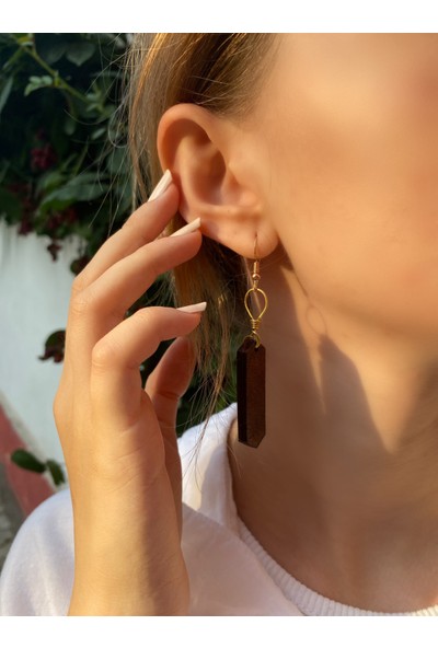 Playa Tasarım Ceviz Ağacı Long Hexagon Küpe Playa Tasarım Ceviz Ağacı Long Hexagon Küpe