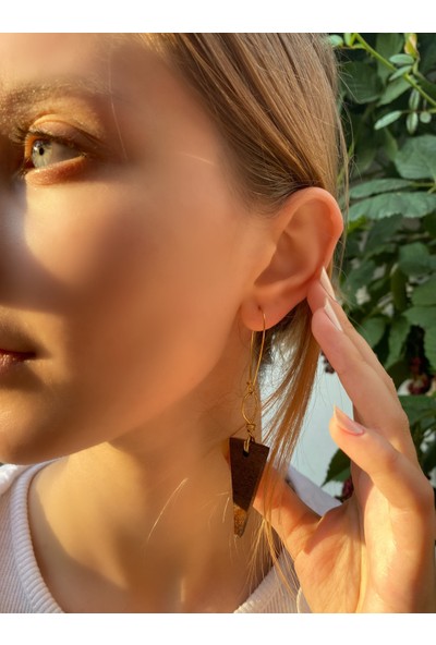 Playa Tasarım Ceviz Ağacı Triangle Küpe