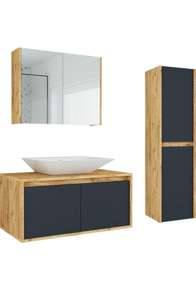 Roomarttm7.3 Lavabolu Ahşap-Antrasit Mdf 100CM Banyo Dolabı+Aynalı Banyo Üst Dolabı+Banyo Boy Dolabı Roomarttm7.3 Lavabolu Ahşap-Antrasit Mdf 100CM Banyo Dolabı+Aynalı Banyo Üst Dolabı+Banyo Boy Dolabı