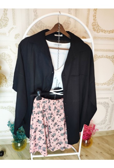 Larisa Collection Keten Tek Cepli Oversıze Gömlek