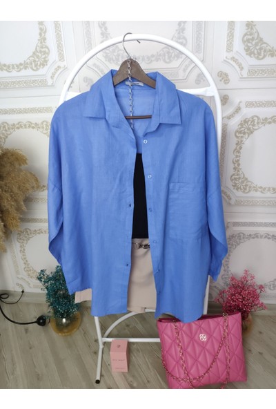 Larisa Collection Keten Tek Cepli Oversıze Gömlek