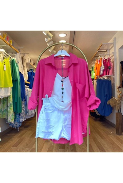 Larisa Collection Keten Tek Cepli Oversıze Gömlek