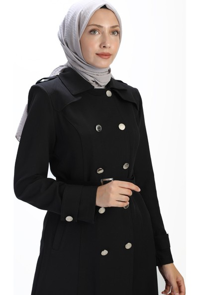 Armine Önden Düğmeli, Beli Kemerli Tesettür Kap - Siyah 38 Armine Önden Düğmeli, Beli Kemerli Tesettür Kap - Siyah 38
