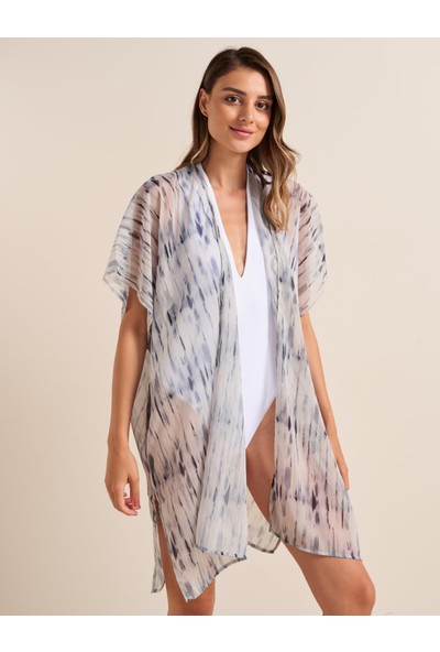Jimmy Key Kadın Mavi Bol Kesim Açık Yaka Kolsuz Desenli Kimono Jimmy Key Kadın Mavi Bol Kesim Açık Yaka Kolsuz Desenli Kimono