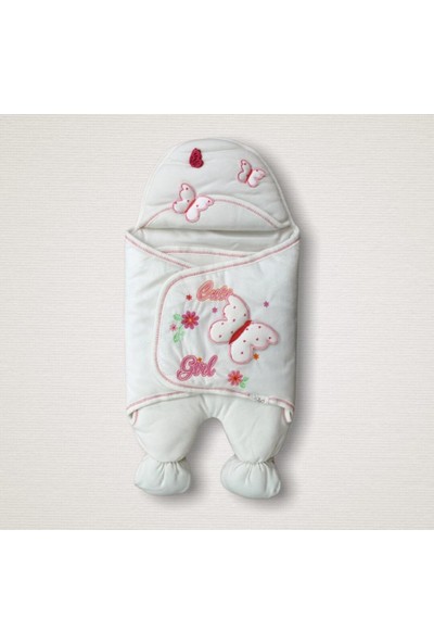 Diji Baby Kundak Çiçekli ve Kelebekli Lanswel Kız Bebek Ayaklı Ekru PS9904