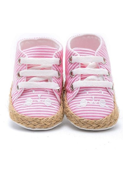 First Step Kedi Nakışlı Çizgili Patik - Pembe 12-16 Ay / No.19