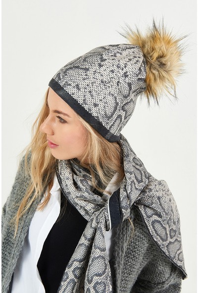 Posuss Yılan Baskılı Ponponlu Akrilik Bere - PS507