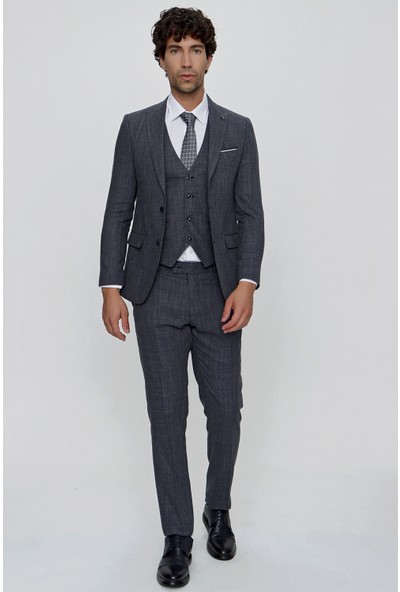 Morven Erkek Lacivert Yıldız Desenli Yelekli Slim Fit Dar Kesim 6 Drop Takım Elbise Morven Erkek Lacivert Yıldız Desenli Yelekli Slim Fit Dar Kesim 6 Drop Takım Elbise