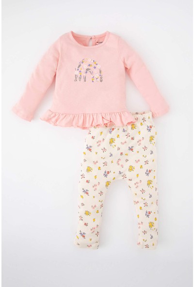DeFacto Kız Bebek Regular Fit Çiçekli Bisiklet Yaka Uzun Kollu 2'li Organik Pamuk Takım Y8102A222AU DeFacto Kız Bebek Regular Fit Çiçekli Bisiklet Yaka Uzun Kollu 2'li Organik Pamuk Takım Y8102A222AU