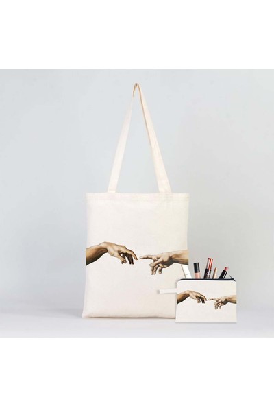 Outra Bez Çanta Makyaj Çantası Armağanlı Plaj Çantası Omuz Çantası Michelangelo Baskılı Outra Bez Çanta Makyaj Çantası Armağanlı Plaj Çantası Omuz Çantası Michelangelo Baskılı