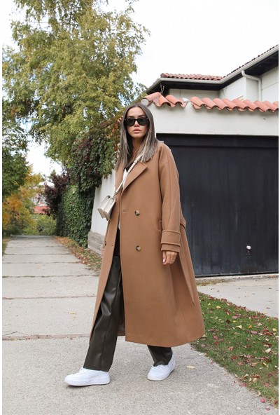 Havoş Camel Kuşaklı Premium Kaban