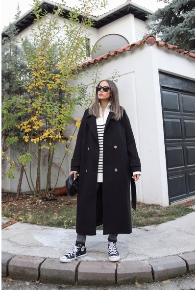 Havoş Siyah Kuşaklı Premium Kaban