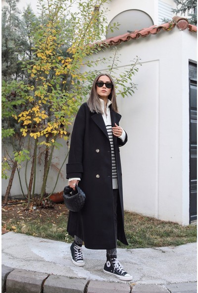 Havoş Siyah Kuşaklı Premium Kaban