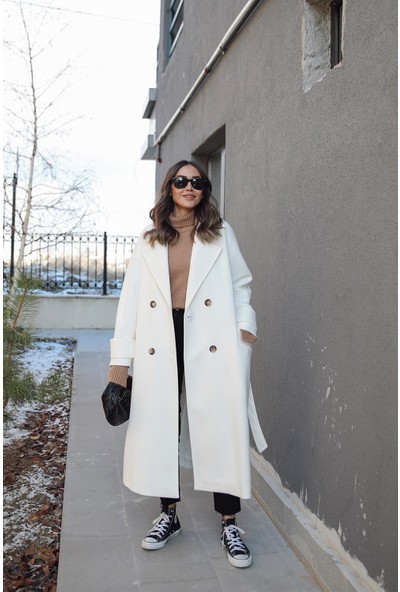 Havoş Ekru Kuşaklı Premium Kaban