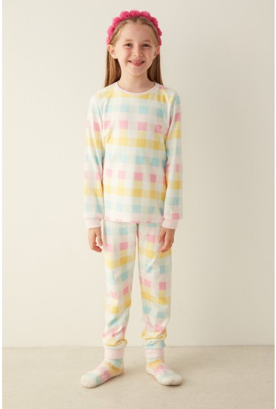 Penti Beyaz Girls Gingham Termal Pijama Takımı