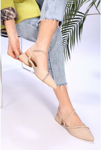 Shoeberry Kadın Ten Cilt Topuklu Ayakkabı - Terlik
