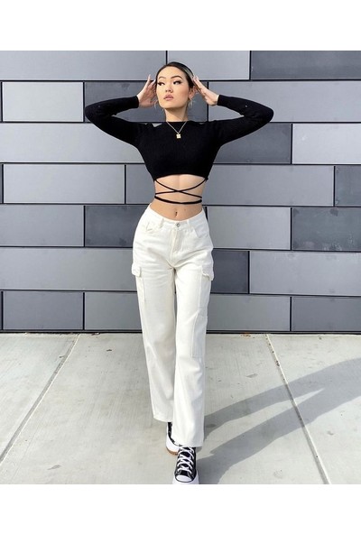 Madam Carlotta Siyah Belden Bağlamalı Uzun Kollu Bluz