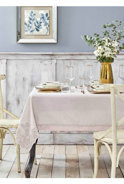 Ades Ekru Fransız Dantelli 160 x 240 Masa Örtüsü