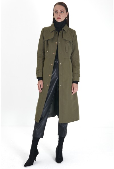 Zühre Beli Kuşaklı Cep Detaylı Haki Kap 13018