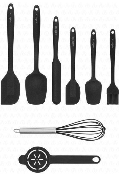 Valletta Drongo Isıya Dayanıklı Yanmaz Yapışmaz Silikon Spatula Seti 8 Parça Siyah Valletta Drongo Isıya Dayanıklı Yanmaz Yapışmaz Silikon Spatula Seti 8 Parça Siyah